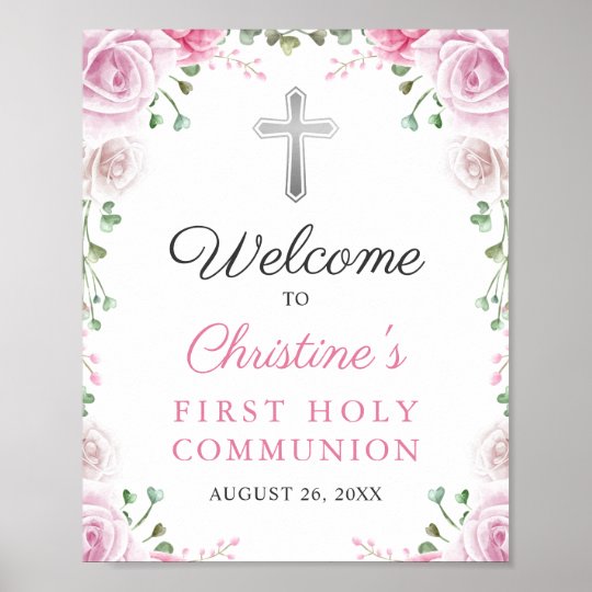 Elegant Pink Floral First Holy Communion Welcome Poster | Zazzle.co.uk