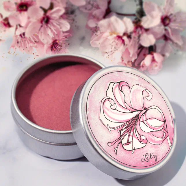 Elegant Pink Lily Watercolor Personalised Name Classic Round Sticker ...