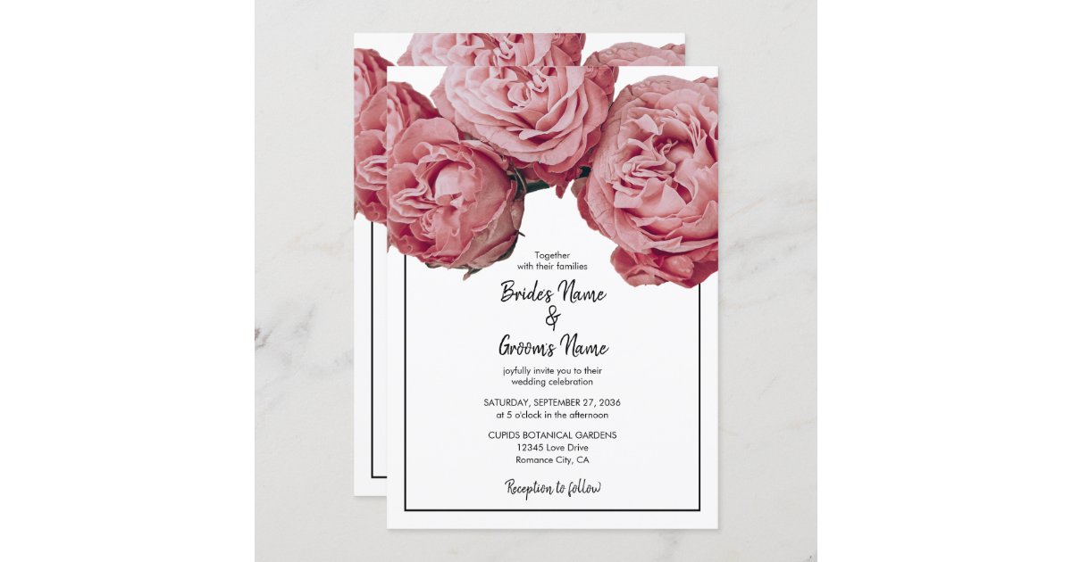 Elegant Pink Roses Wedding Invitations | Zazzle