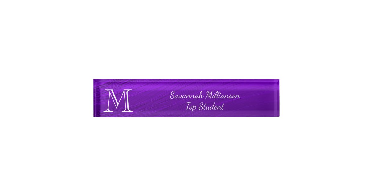 Elegant Purple Faux Metal Monogram Student Nameplate | Zazzle