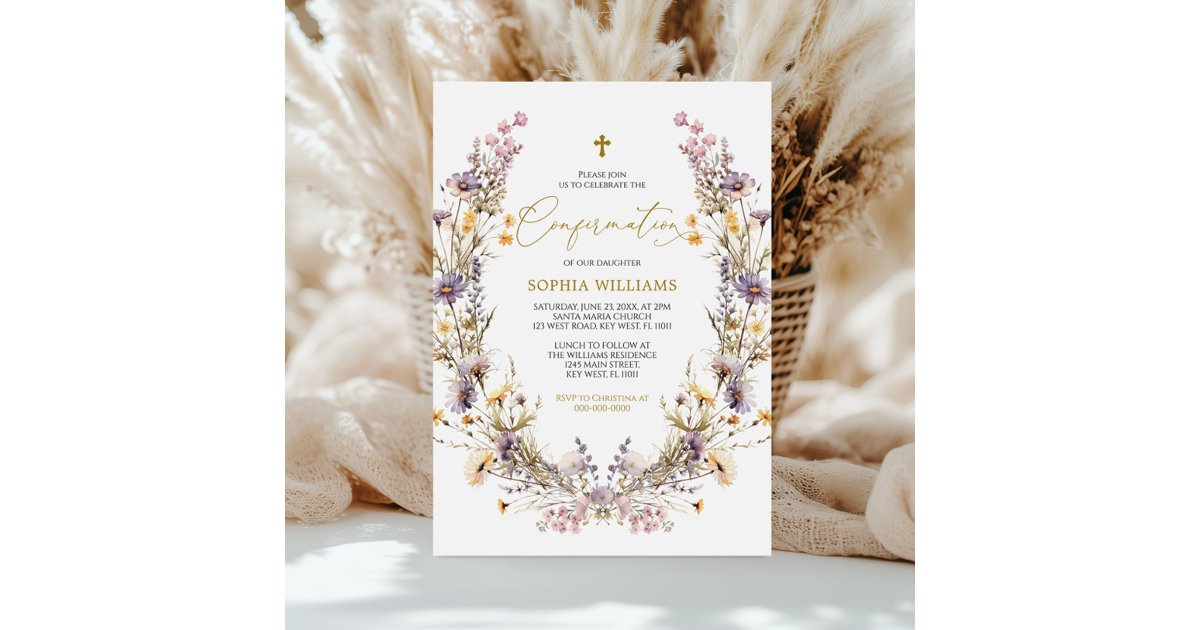 Elegant Purple Wildflower Confirmation Invitation | Zazzle