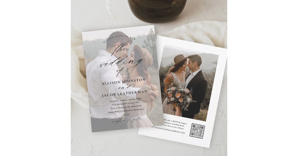 Elegant QR Code Photo Wedding Invitation | Zazzle