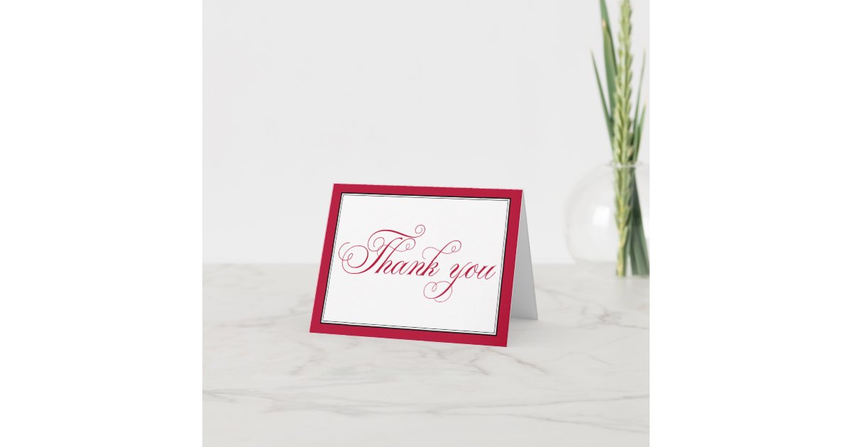 Elegant Red Black White Script Thank You Note Card | Zazzle