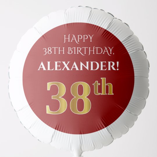 Elegant, Red, Faux Gold Look 38th Birthday Balloon | Zazzle.co.uk