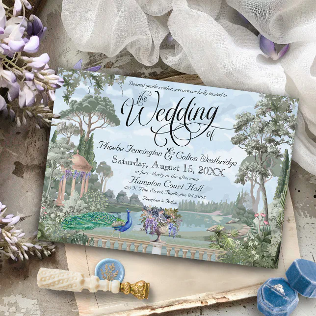 Elegant Regency Era Peacock Vintage Garden Wedding Invitation | Zazzle