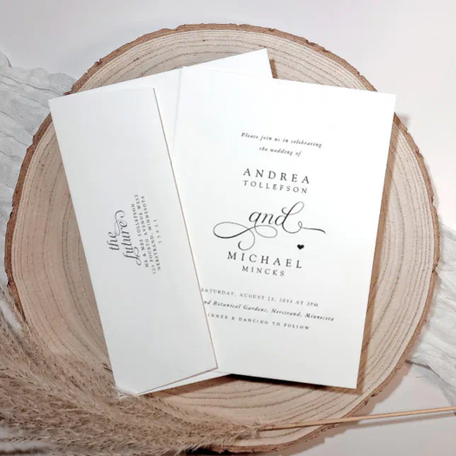 Elegant Romantic Heart All in One Wedding Wedding Invitation | Zazzle