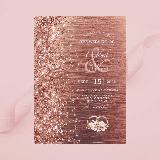 Elegant Rose Gold Glitter Wedding Invitation | Zazzle
