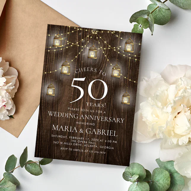 Elegant Rustic 50th Wedding Anniversary Invitation | Zazzle