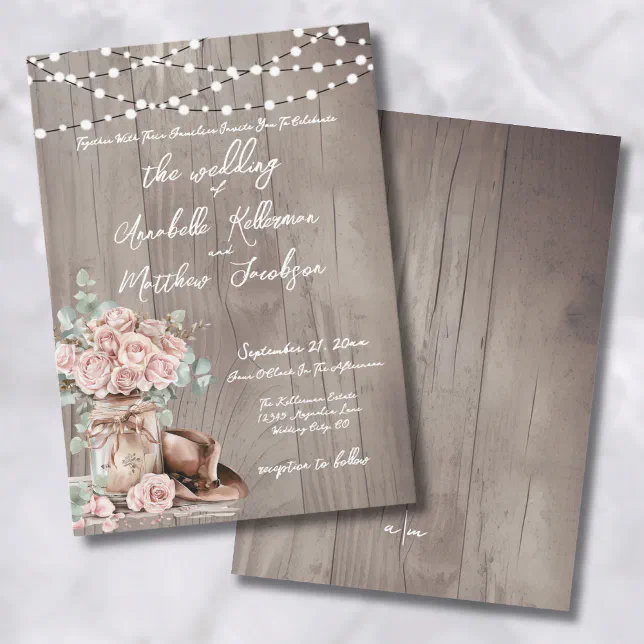 Elegant Rustic Wood Roses Country Wedding Invitation | Zazzle