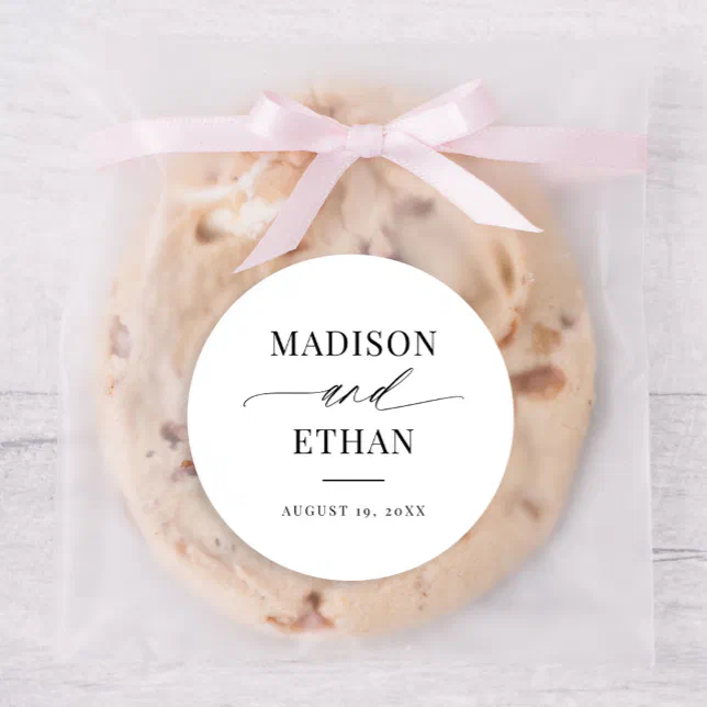 Elegant Script Calligraphy Wedding Favour Classic Round Sticker | Zazzle
