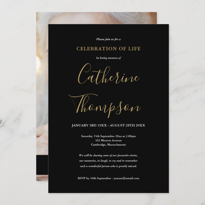 Elegant Script Funeral Celebration of Life Photo Invitation | Zazzle.co.uk