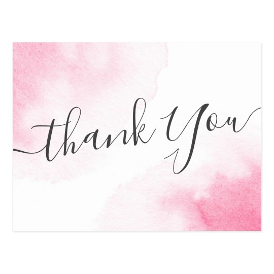 Elegant script pink watercolor thank you postcard | Zazzle.co.uk
