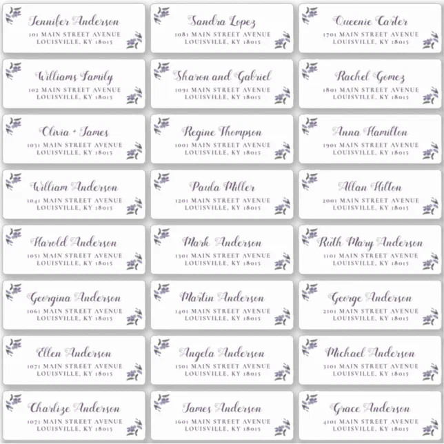 Elegant Script Purple Floral Guest Address Labels | Zazzle