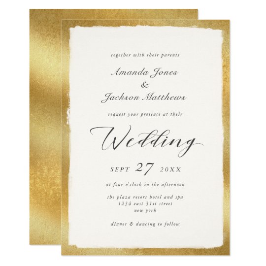 Elegant Script with Gold Edge Semi Formal Wedding Invitation | Zazzle.co.uk