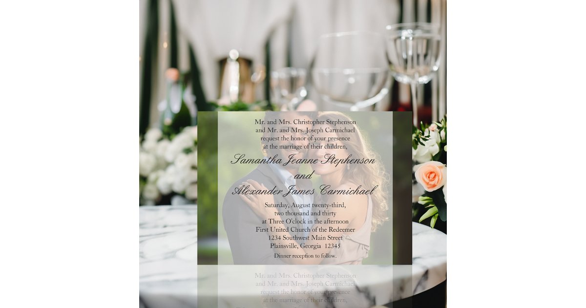 Elegant Sheer Overlay Photo Wedding Invitation | Zazzle