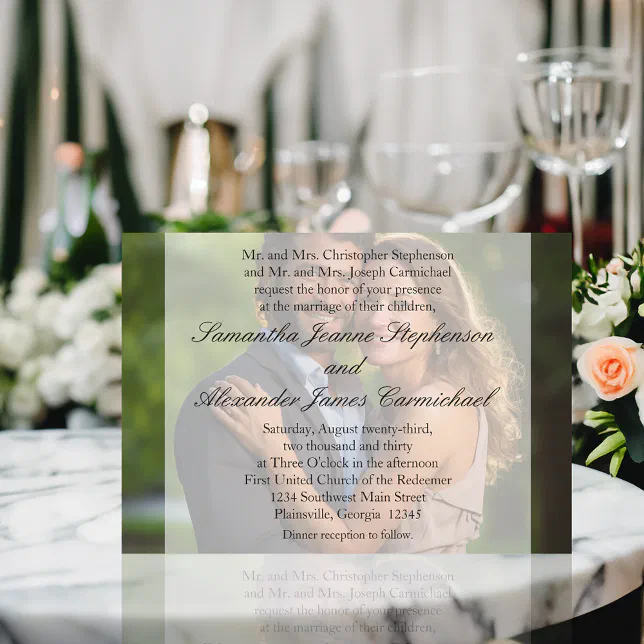 Elegant Sheer Overlay Photo Wedding Invitation | Zazzle