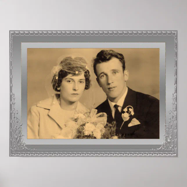 Elegant silver border frame custom photo poster | Zazzle