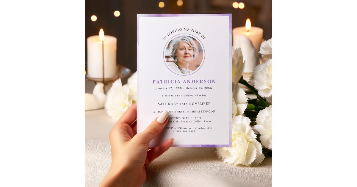 Elegant Simple In Loving Memory Photo Funeral Invitation | Zazzle