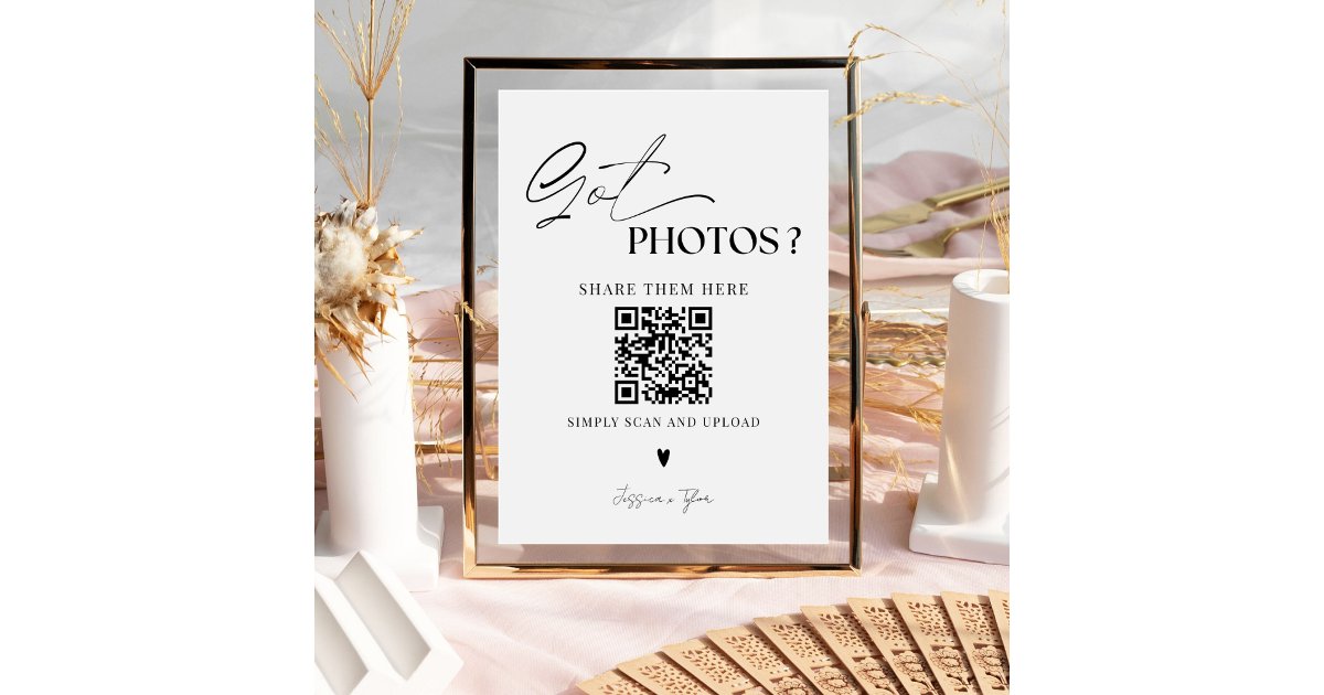 Elegant Simple Share Wedding Photos With QR Code Pedestal Sign | Zazzle