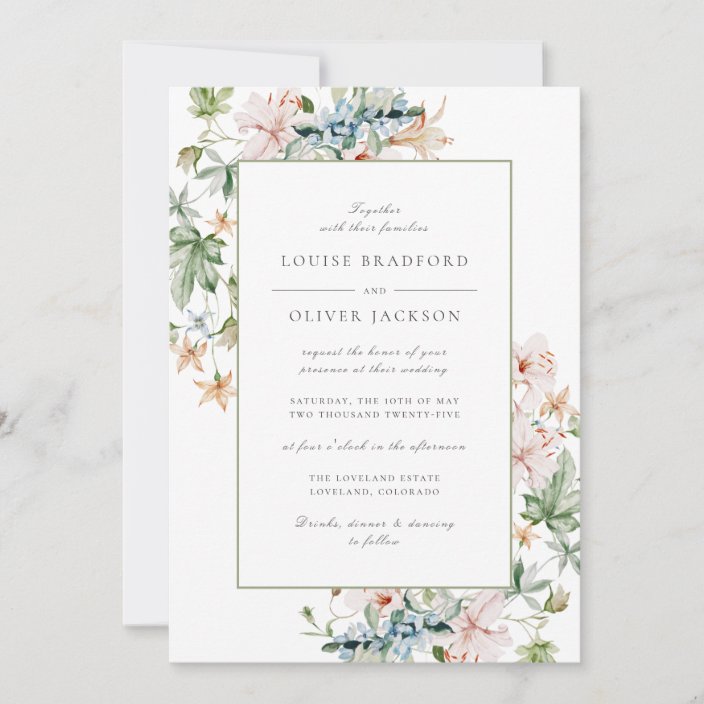 Elegant Spring Watercolor Floral Border Wedding Invitation | Zazzle.co.uk