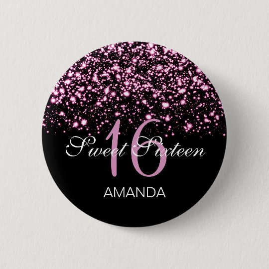 Elegant Sweet 16 Birthday Midnight Glam Pink 6 Cm Round Badge | Zazzle ...