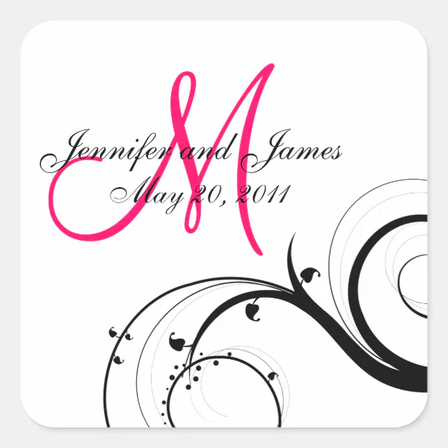 Elegant Swirl Monogram Wedding Square Labels | Zazzle