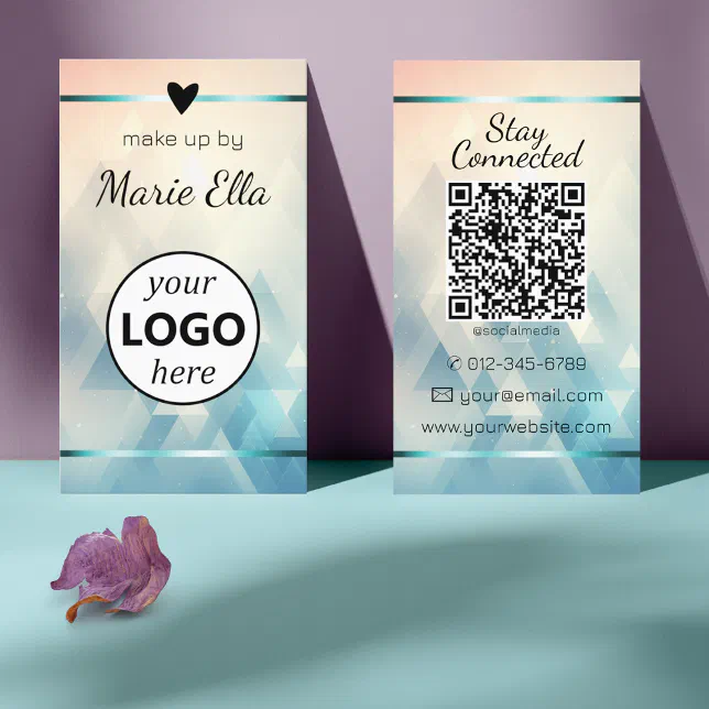 Elegant Triangle Pattern Heart Photo QR Code Logo Business Card | Zazzle