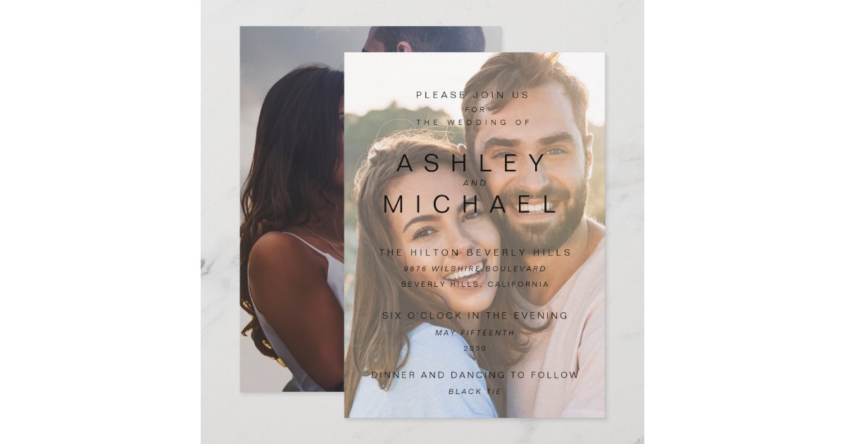 Elegant Vellum Overlay Simple 2 Photo Wedding Invitation | Zazzle