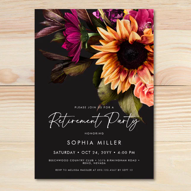 Elegant Vibrant Sunflower Floral Retirement Party Invitation | Zazzle