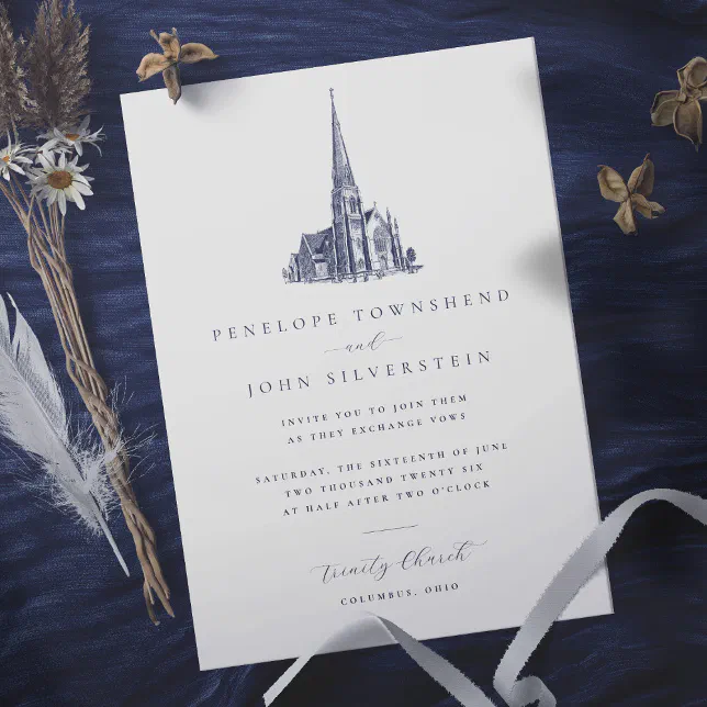 Elegant Vintage Church Illustration Wedding Invitation | Zazzle