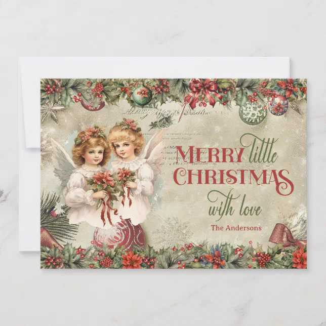 Elegant vintage retro Christmas Victorian Angels Holiday Card | Zazzle