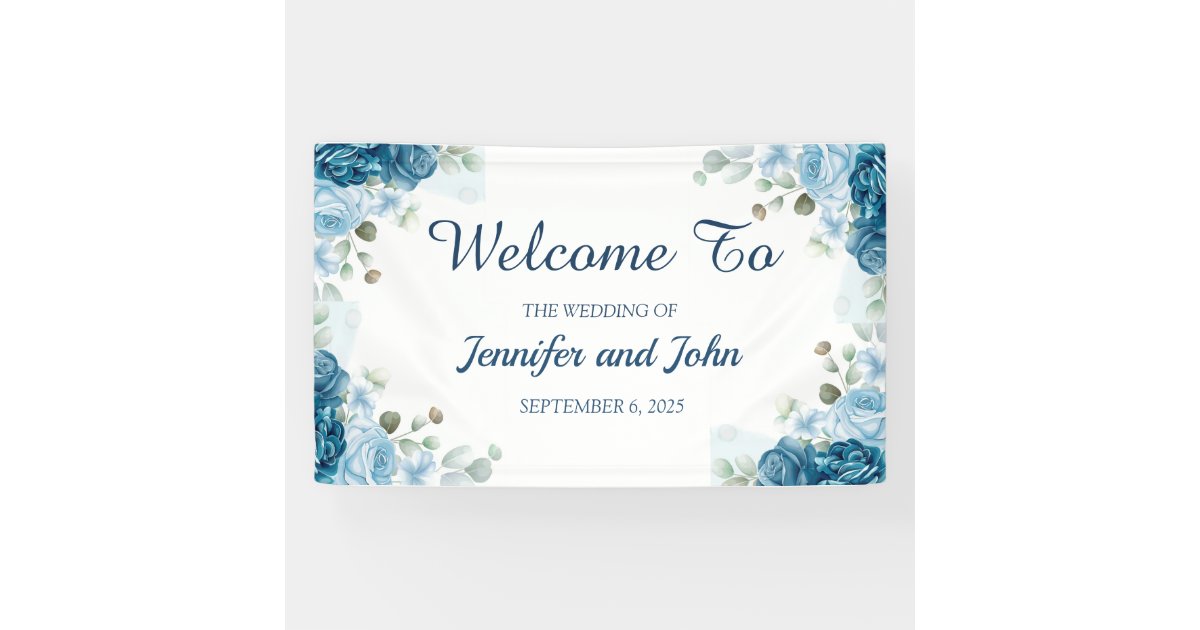 Elegant Watercolor Blue Roses Floral Wedding Banner | Zazzle