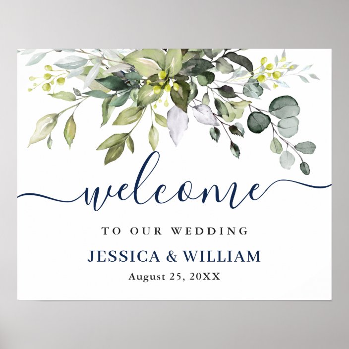 Elegant Watercolor Eucalyptus Wedding Welcome Sign | Zazzle.co.uk