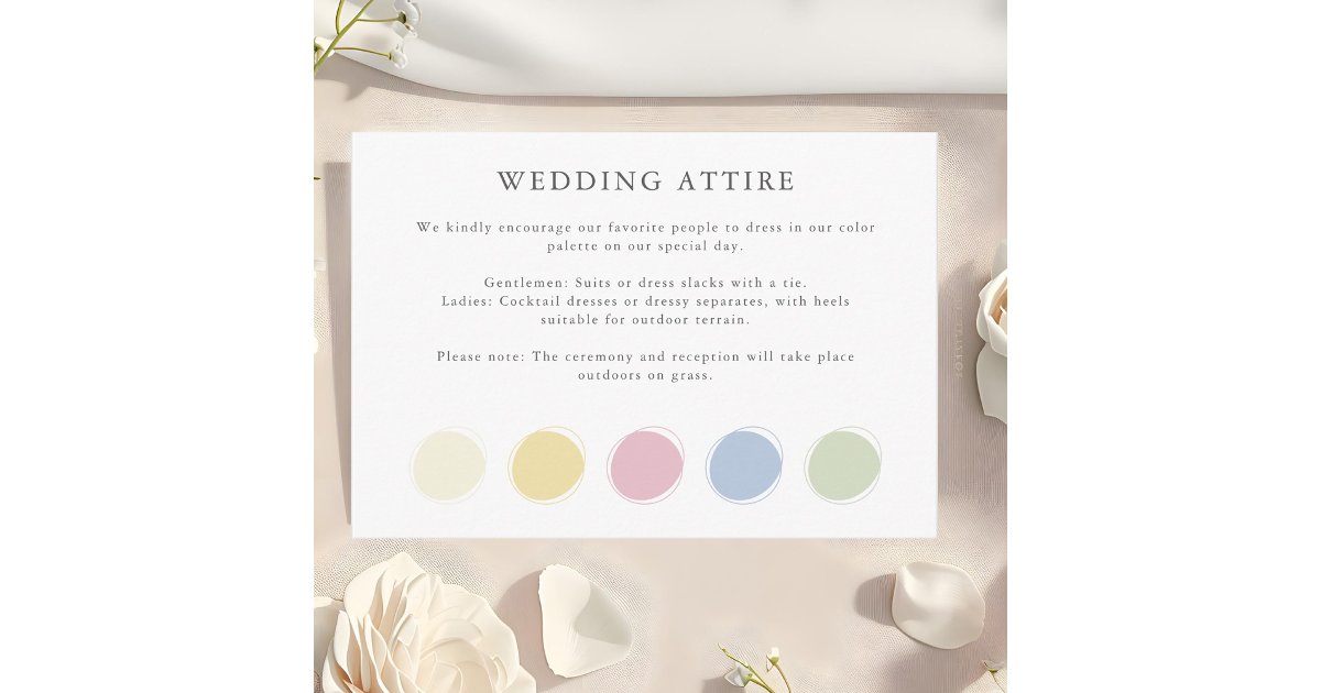 Elegant Wedding Attire Dress Code Colour Palette Enclosure Card | Zazzle