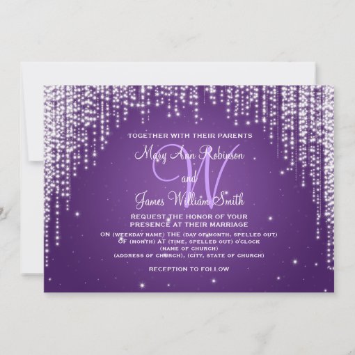 Elegant Wedding Night Dazzle Purple Invitation | Zazzle