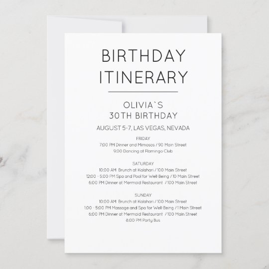 Elegant Weekend Birthday Itinerary Invitation | Zazzle.co.uk