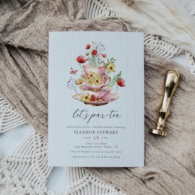 Elegant Wildflower Tea Party Bridal Shower Invitation | Zazzle