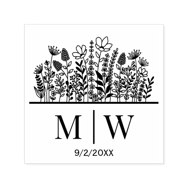 Elegant Wildflowers #2B Wedding Couple Names Date Self-inking Stamp ...