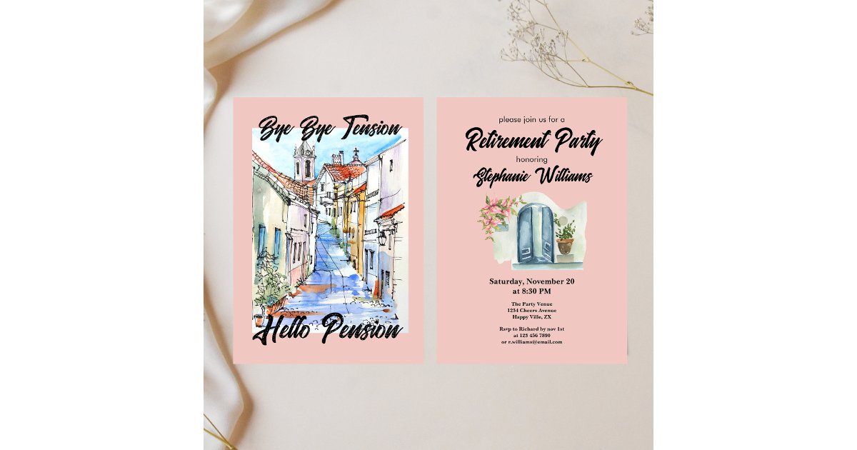 Elegant Womens Retirement Bye Bye Tension Invitation | Zazzle