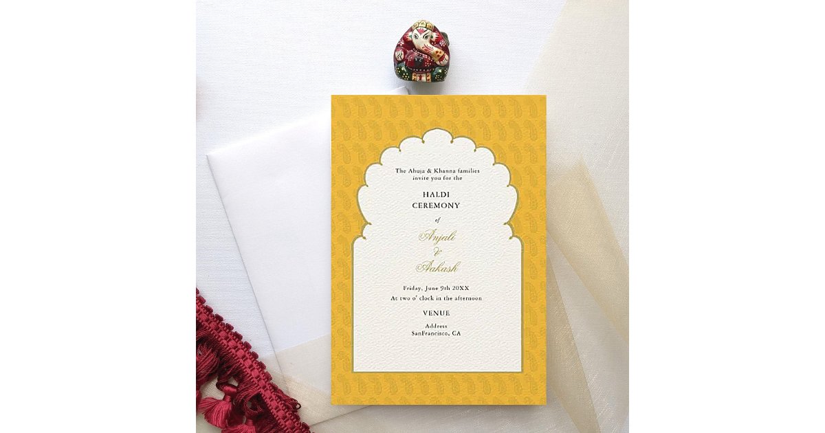 Elegant Yellow Arch Haldi Ceremony Indian wedding Invitation | Zazzle