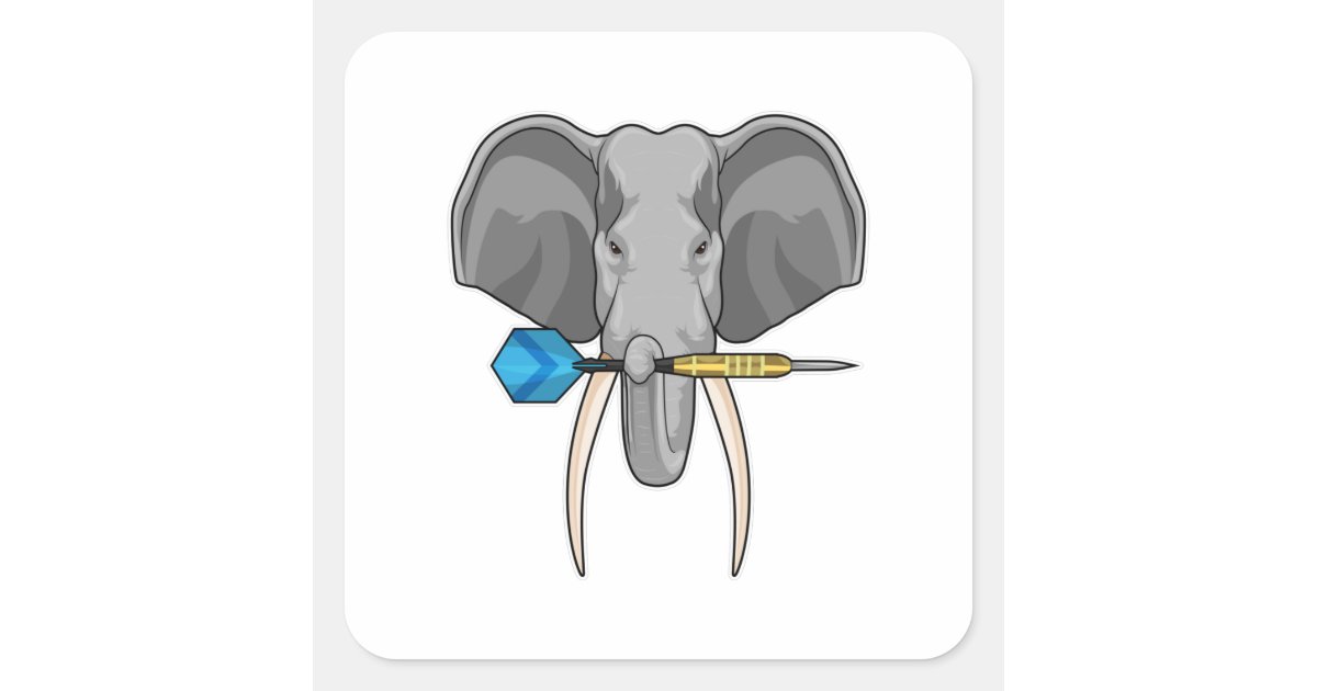 Elephant at Darts with Dart Square Sticker | Zazzle