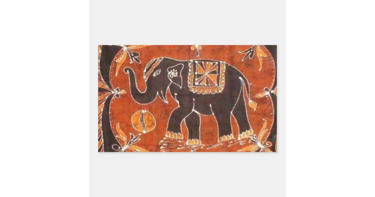 Elephant Batik Rectangular Sticker | Zazzle