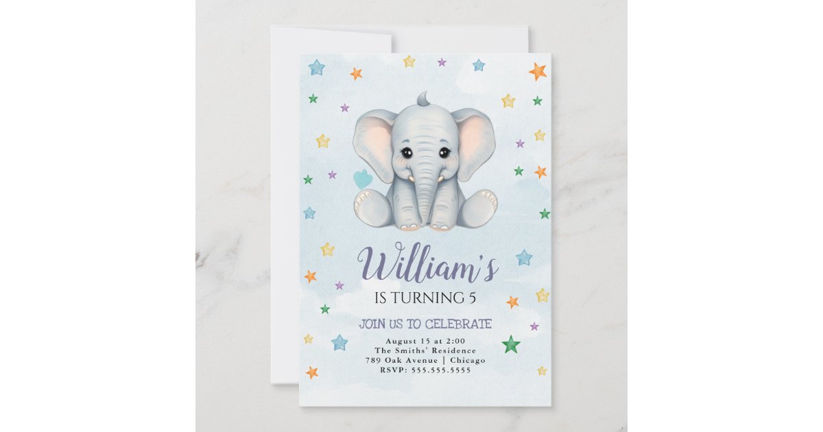Elephant Birthday Party Invitation Template | Zazzle