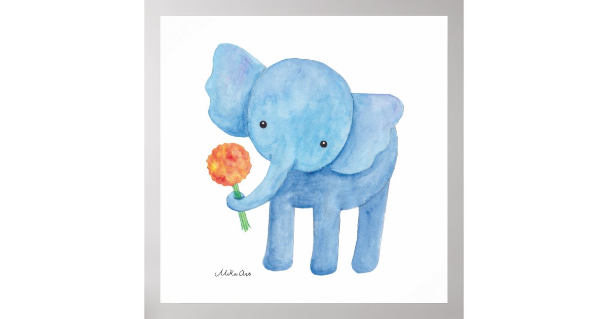 Elephant Nursery Art Print Cute Elephant Poster | Zazzle