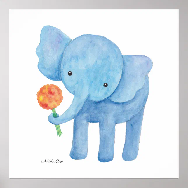 Elephant Nursery Art Print Cute Elephant Poster | Zazzle