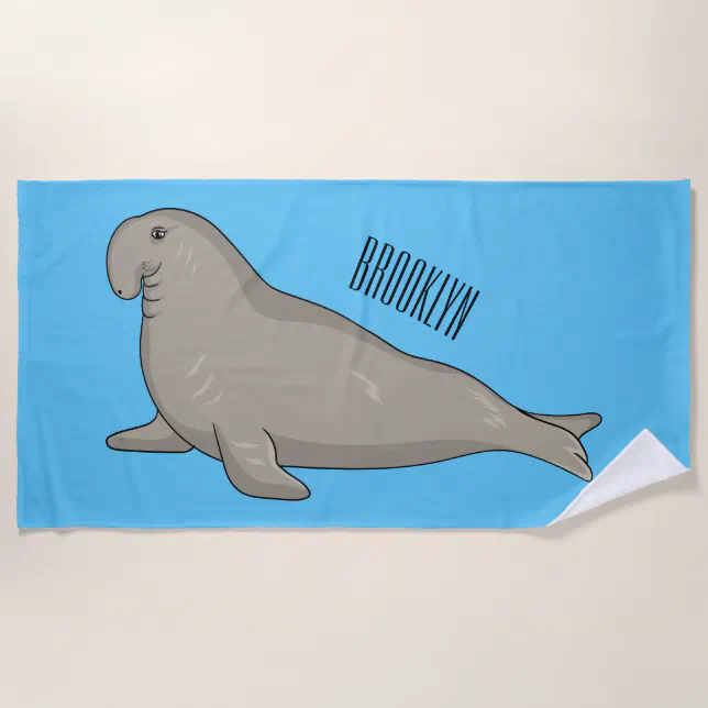 Elephant seal cartoon illustration beach towel | Zazzle