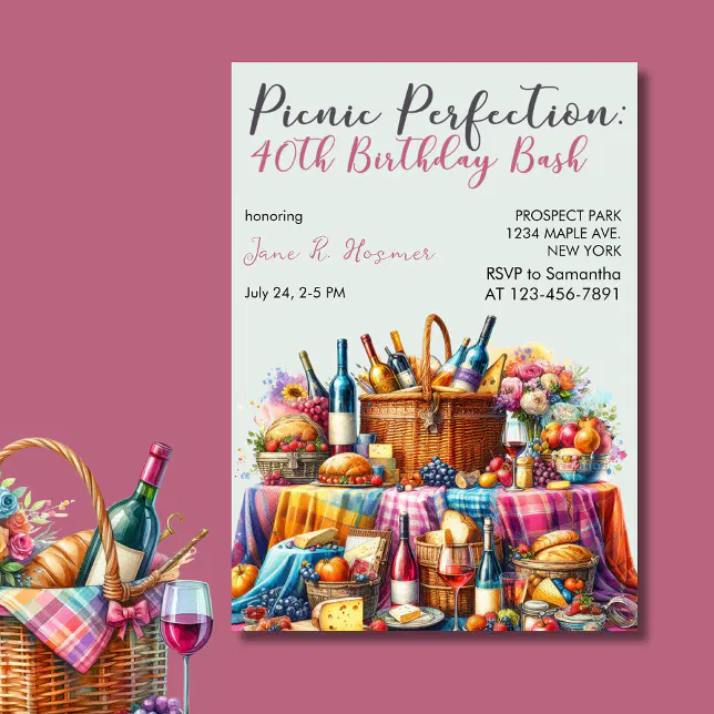 Elevated Picnic Colourful 40th Birthday Party Invitation | Zazzle