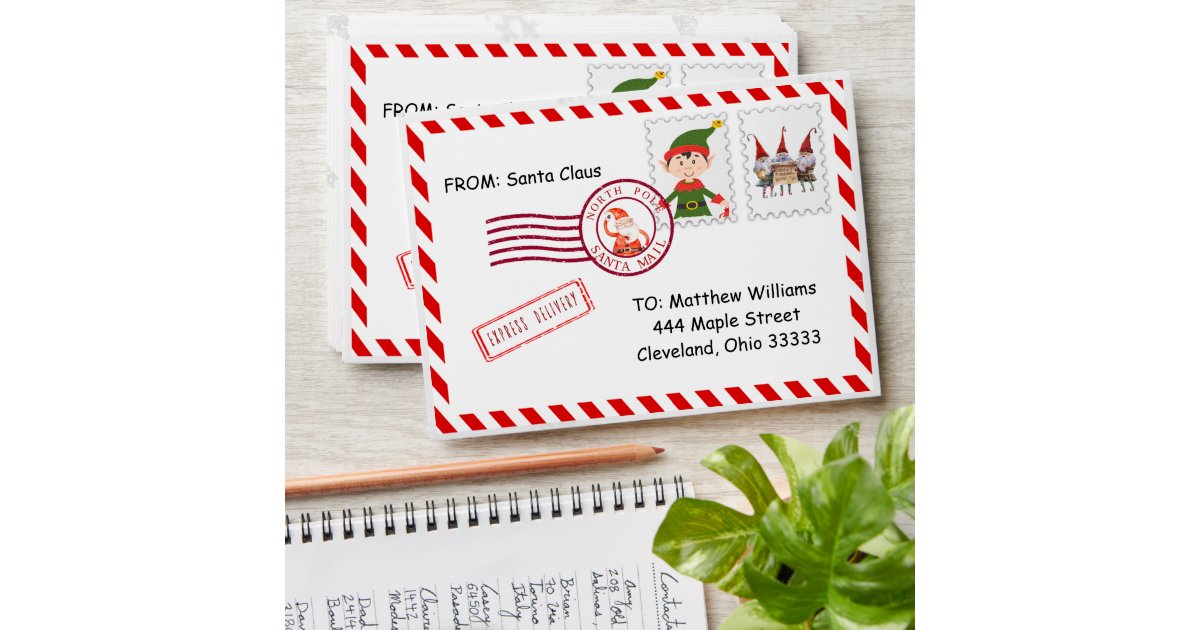 Elf envelope North Pole Santa letter | Zazzle