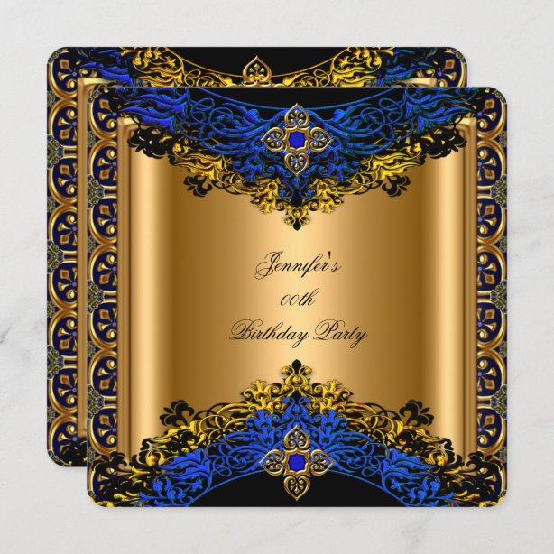 Royal Blue And Black Birthday Invitations Zazzle Uk