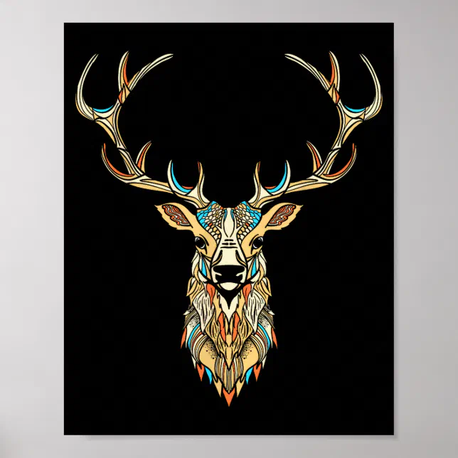 Elk Head _ Face Artistic Illustration Graphic Poster | Zazzle